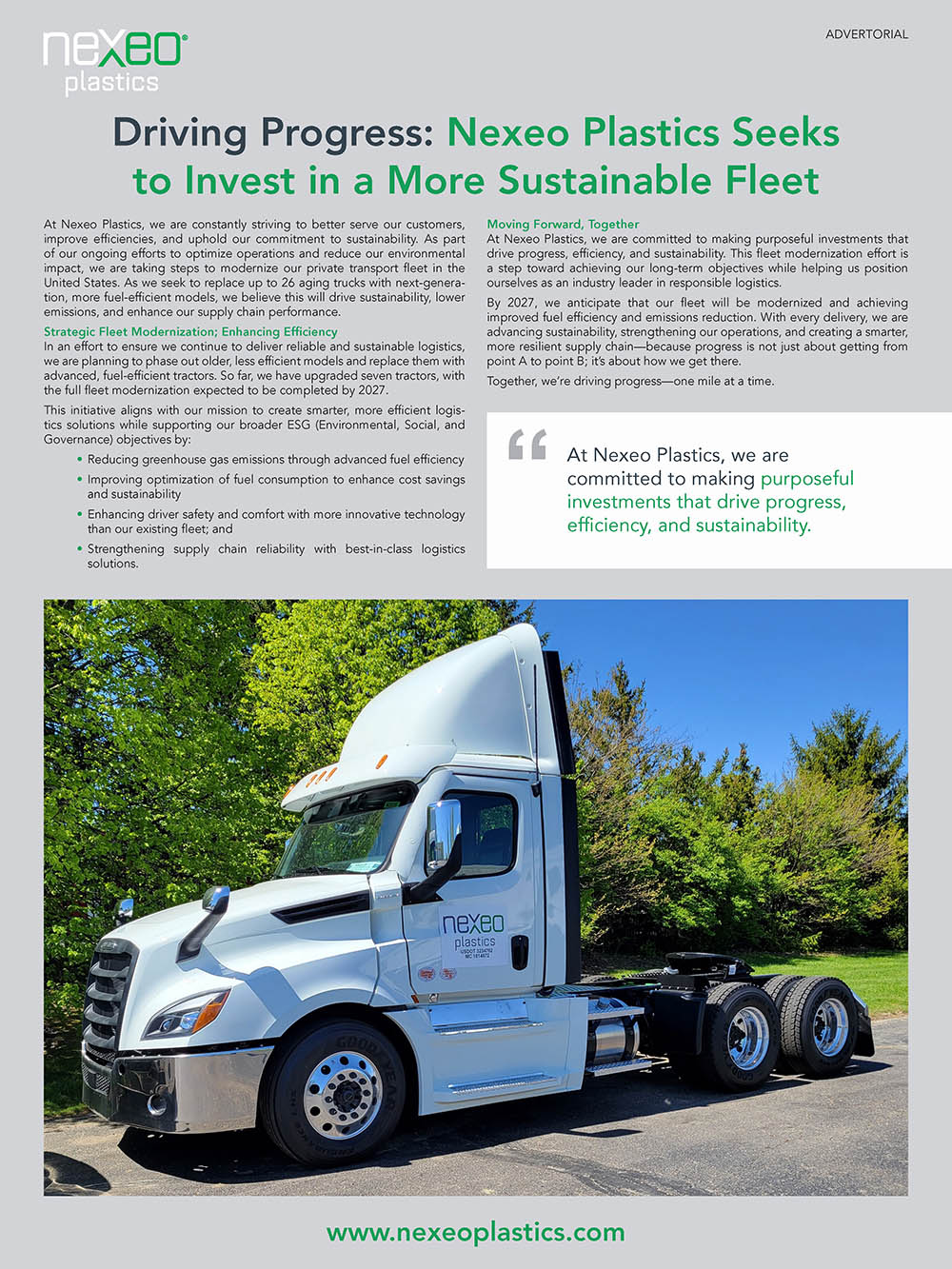Nexeo Plastics Seeks to Invest in a More Sustainable Fleet | Nexeo Plastics